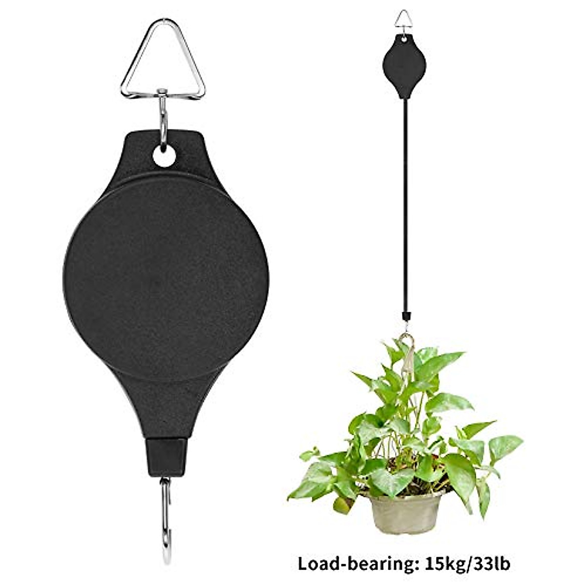 6 Pack Plant Pulley Retractable Hanger, Easy Reach Plant Pulley Adjustable Height Wheel for Hanging Plants Heavy Duty, Indoor Outdoor Plant Hanger for Garden Baskets Pots & Birds Feeder - Black