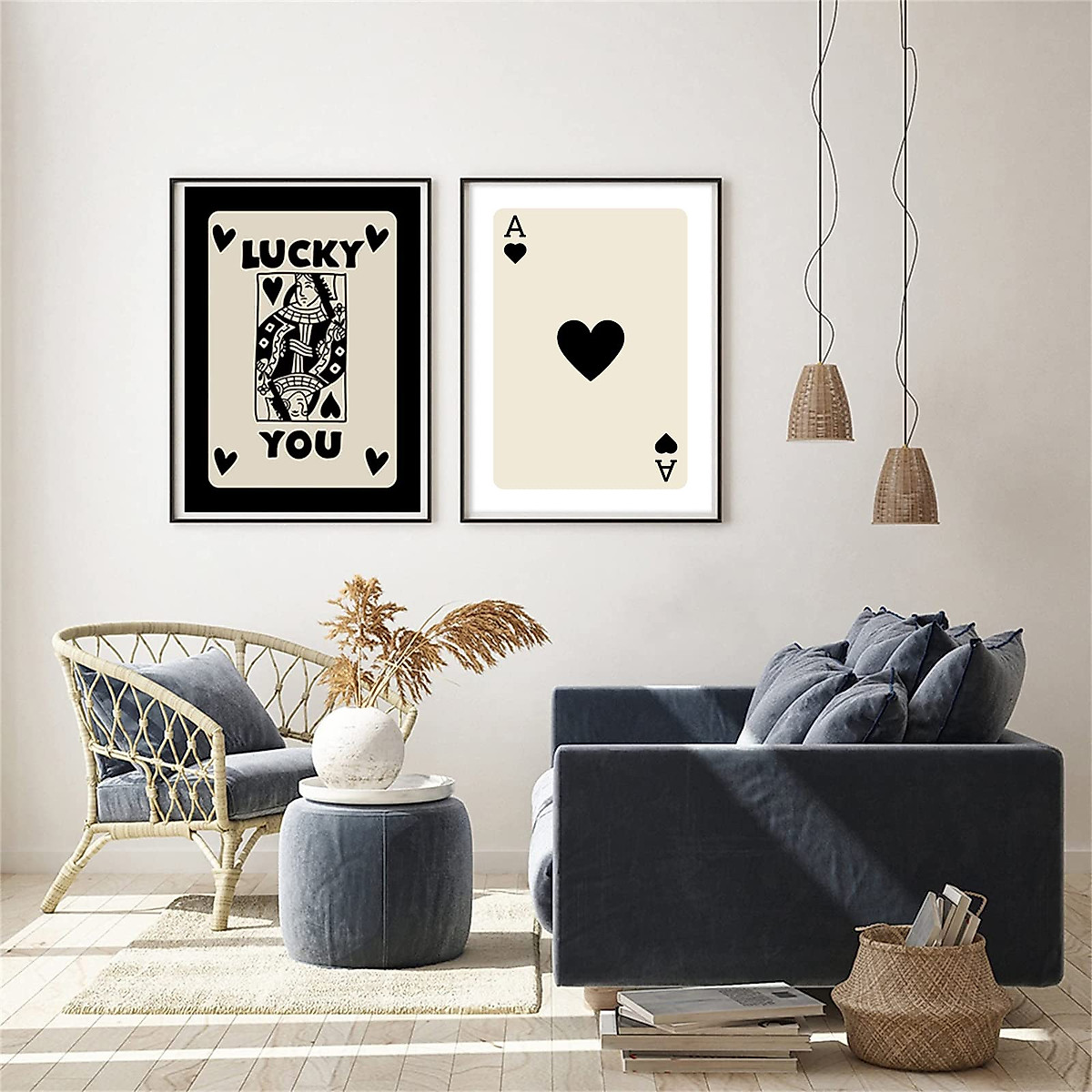 Trendy Retro Wall Art Set Of 2, Retro Trendy Aesthetic Print, Black Ace Card Poster Aesthetic Art , Lucky You Poster, Trendy Wall Art, Funny Art Digital 16x24inch Unframed