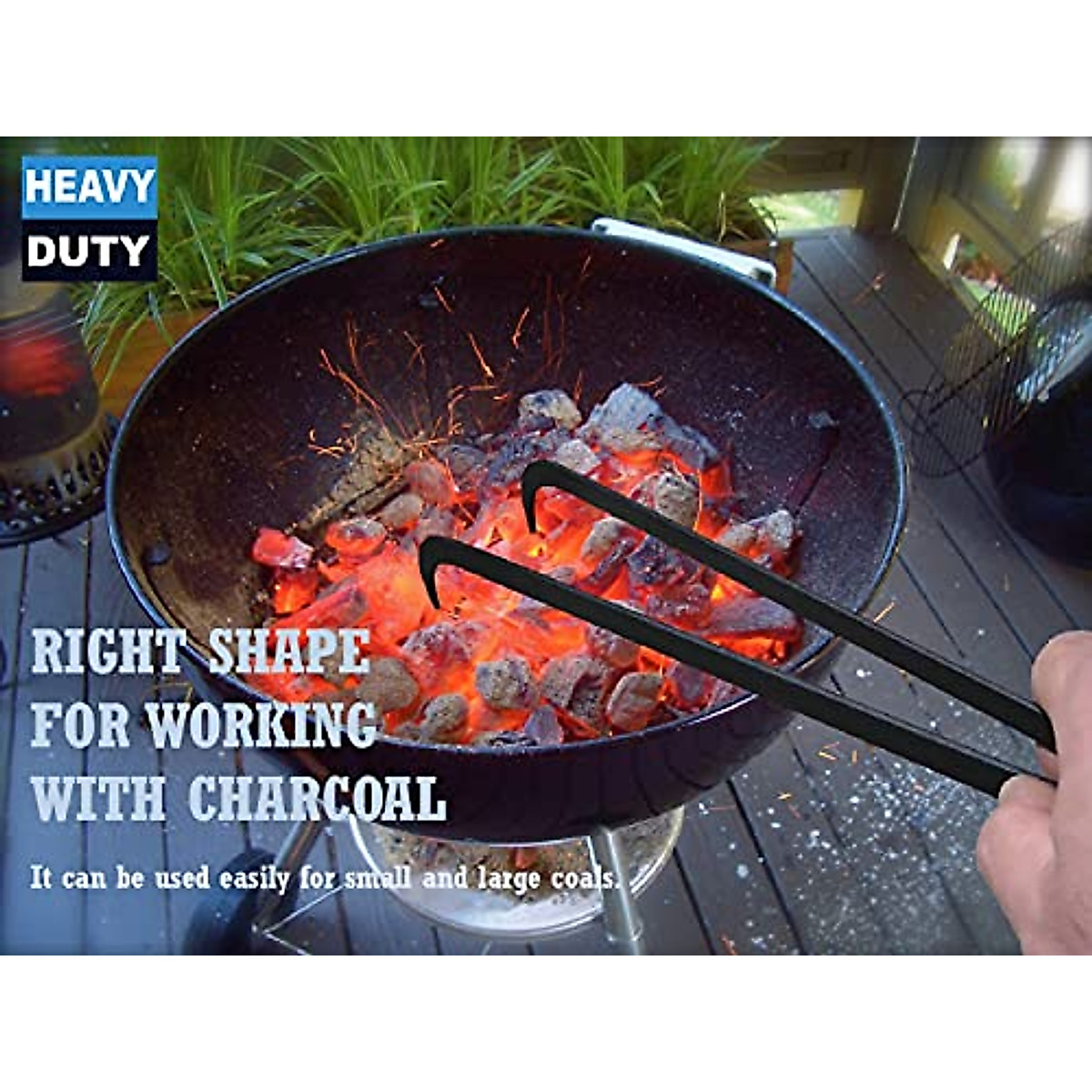 Charcoal Tongs, BBQ Charcoal Tongs, 15.75 Inch, Charcoal Tongs For Grill, Heavy Duty, Charcoal Cherry Picker Tool, Charcoal Grill Rake, Charcoal Grill Poker, Fire Tongs, Camping Fire Poker,Grill Tongs