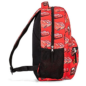 Cars Lightning McQueen Allover Backpack - Lightning McQueen, Mater, Doc Hudson Backpack - Officially Licenced Disney School Bookbag (Red)