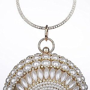 Sither Round Ball Handbag Purses for Women Evening Ball Handbag Purses Pearls Clutch Purses Shoulder Chain Bags for Party Prom Christmas Gift (gold)