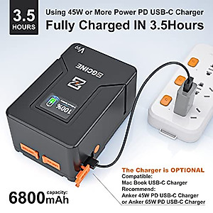 ZGCINE V99 V-Mount Battery 99Wh 14.8V 6800mAh with Dual USB-C,D-TAP,USB-A Output for Video Camera Camcorder Broadcast,V-Lock Battery Compatible with BMPCC 6K Pro/Canon EOS R5C/Sony FX3