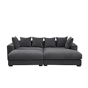 DREAMODERN 109.75'' Sectional Sofa Couch with Removable Ottoman, Luxury Upholstered Sofa Corduroy Fabric Couch with Chaise Lounge 6 Pillows for Living Room Home Office - Drak Gray