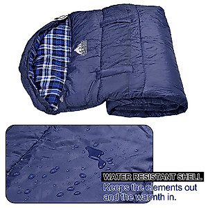 AGEMORE Cotton Flannel Sleeping Bag XL for Camping, Envelope Sleeping Bags for Adults 91"X35", Great for 3-4 Season Traveling, Hiking & Outdoor Activities, Waterproof Comfort with Compression Sack