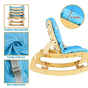 MallBest 3-in-1 Baby Bouncer Adjustable Wooden Rocker Chair Recliner with Removable Cushion and Seat Belt for Infant to Toddler (Blue)