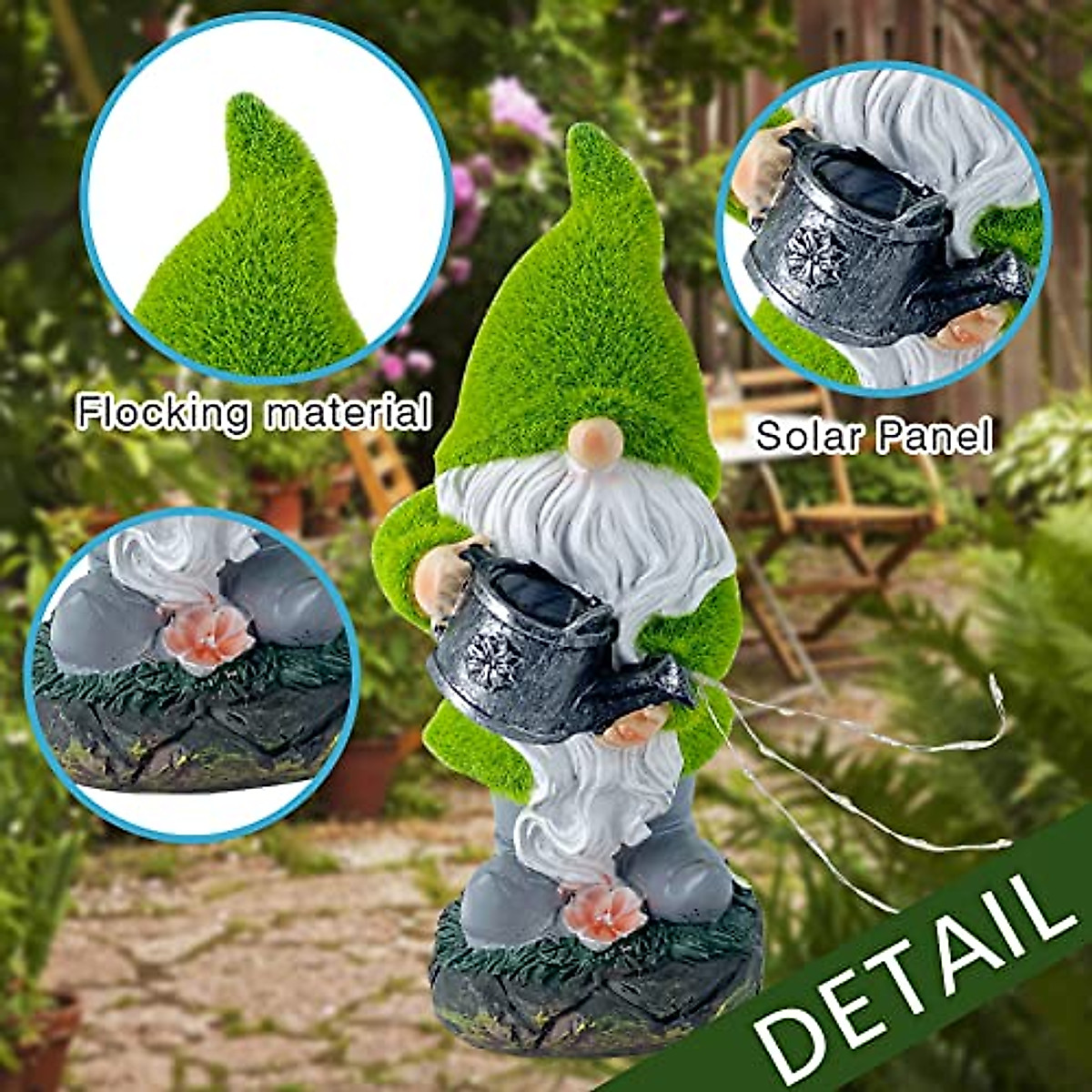 Flocked Large Garden Gnome Outdoor Statues Decor Holding Shower Sign with Solar Lights, Resin Garden Sculpture & Statues, Garden Decorations for Patio, Yard, Lawn Ornaments, Gnome Gifts