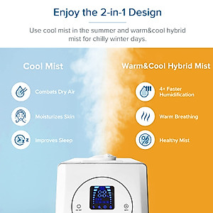 LEVOIT Humidifiers, Blue & Humidifiers for Bedroom Large Room 6L Warm and Cool Mist for Families Plants with Built-in Humidity Sensor, Essential Oil, Timer Setting, White