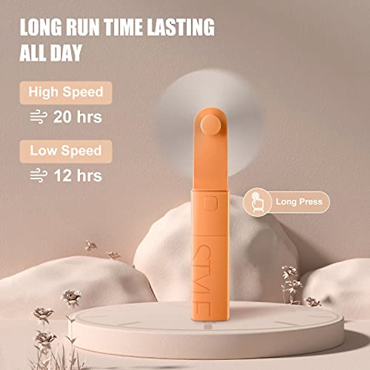 Odoland Portable Handheld Mini Fan, USB Rechargeable Foldable Fan, Quiet Cooling Personal Pocket Fan, Battery Operated 12-20 Hours, Stylish Fan for Girls Women Office School Outdoor Working, Orange