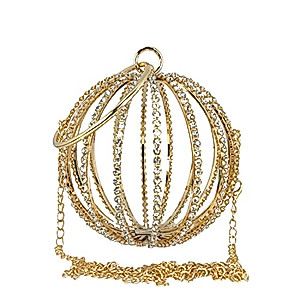 Round Ball Case Women Metal Clutches Chain Shoulder Handbags Evening Totes Bucket Clutch Bag (Beige)