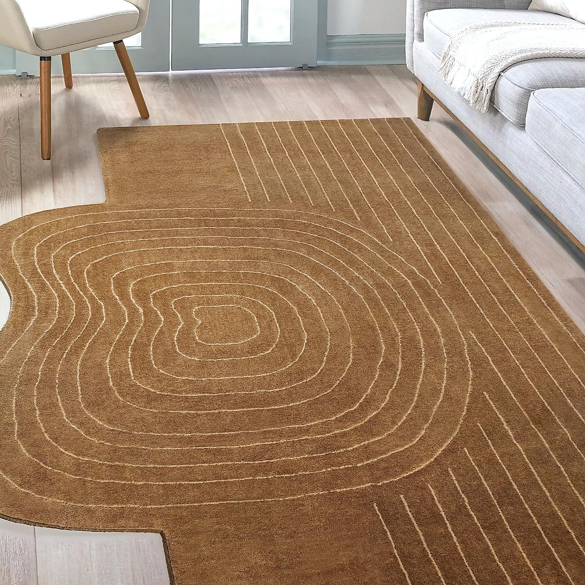 JONATHAN Y GST103B-5 Retro Bohemian Abstract Striped Handwoven Wool Area Rug, Modern, Contemporary for Bedroom, Kitchen, Living Room, Easy-Cleaning, Light Brown/Beige, 5 ft. x 8 ft.