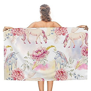 My Little Nest Bath Towels Soft Absorbent Bathroom Towel Watercolor Unicorn Quick Dry Bath Towel Large Shower Towels Lightweight Hand Towels 31" x 51"