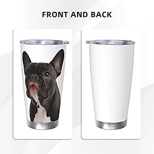NHJKLWQSZ French Bulldog 20oz Stainless Steel Tumbler With Lid And Straw, Double Wall Vacuum Insulated Coffee Mug Travel Cups Leak-Proof Lid For Hot And Cold Drinks, Metal Straws And Brush