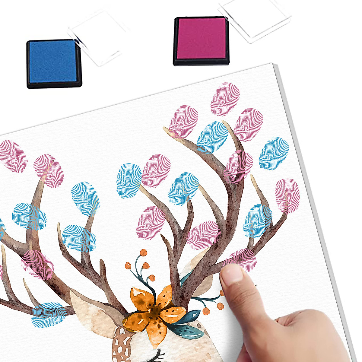 Misaidou Gender Reveal Fingerprint Canvas, Buck or Doe? Gender Reveal Party, Baby Shower Guest Book Party Ideas, Canvas Decoration, Baby Shower Guest Book with Ink Pad