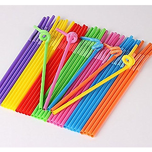 WOIWO 100PCS Colorful Disposable Plastic Drinking Straws, Extra Long Bendy Party Fancy Straws