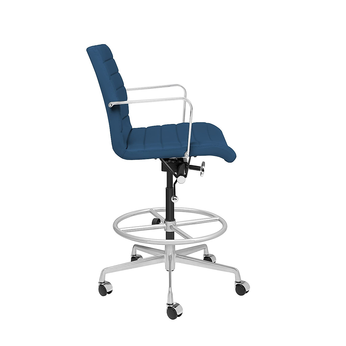 Laura Davidson Furniture SOHO II Ribbed Drafting Chair for Standing Desks - Ergonomically Designed, Commercial Grade Draft Height, Arm Rest & Cushion Availability, Made of Faux Leather, Blue