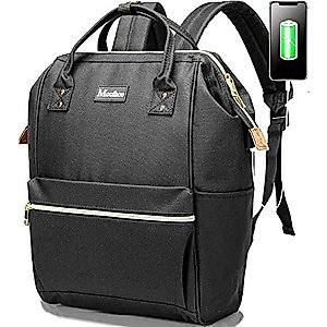 MOCFACE Laptop Backpack for Women,15.6 Inch Stylish College School Backpack with USB Charging Port,Water Resistant Casual Daypack Computer Backpack for Girls/Nurse/Teacher/Travel-Black