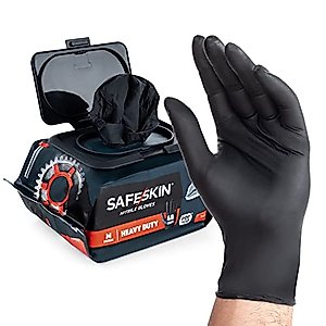 SAFESKIN* Nitrile Exam Disposable Gloves in POP-N-GO* Pack, Heavy Duty, Size X-Large, Powder-Free, Black - For Household Plumbing, Gardening, Painting - Exam Gloves, 40 Count