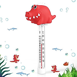 Floating Pool Thermometer, Large Display with String Easy to Read, Shatter Resistant, for Outdoor & Indoor Swimming Pools, Spas, Hot Tubs & Aquariums (Alligator)