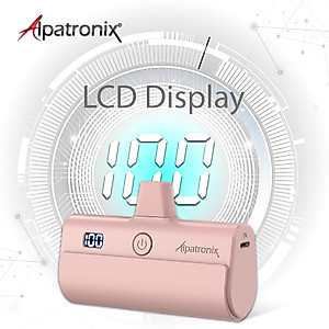 Alpatronix MFi Certified Mini Portable Charger for iPhone 5000mAh LCD Display Fast Charging Power Bank Compatible with iPhone 14 13 12 11 X 8 7 6 Series with Carrying Case - PX100 (Pink)