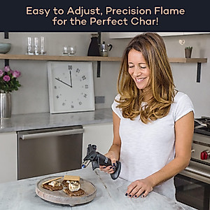 EurKitchen Large Culinary Butane Torch with Safety Lock, Adjustable Flame, Finger Guard- Refillable Kitchen Blow Torch Lighter for Creme Brulee, BBQ, Baking, Soldering, Crafts- Butane Gas Not Included