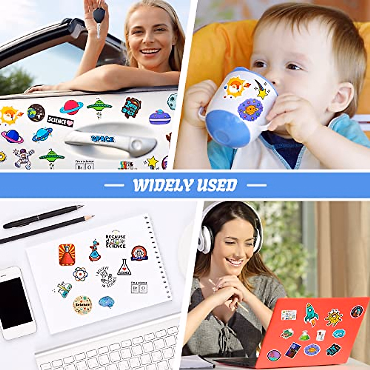 200 Pieces Student Science Laboratory Stickers and Astronaut Space Sticker Set for Laptop Water Bottle Guitar Skateboard, Teens Kids Personalized Decals (Cute Style)