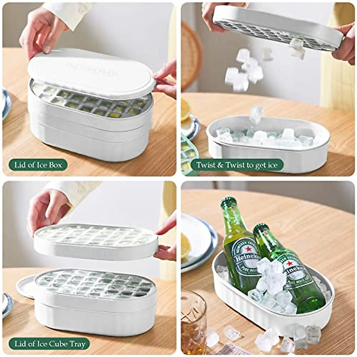 Jasilon Ice Cube Tray with Lid and Bin and Scoop for Freezer, [BPA FREE] Easy Release 72 Small Mini Ice Cube Trays with Cover Storage Container, Ice Cube Maker Ice Cube Mold Ice Cube Bin (White)