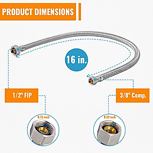 (10 Pack) SUNGATOR 16 Inch Faucet Supply Lines, 3/8" Female Comp Thread x 1/2" FIP Thread Sink Hose, 16" Stainless Steel Braided Faucet Supply Line for Bathroom, with 2 Wrenches and 1 Sealing Tape
