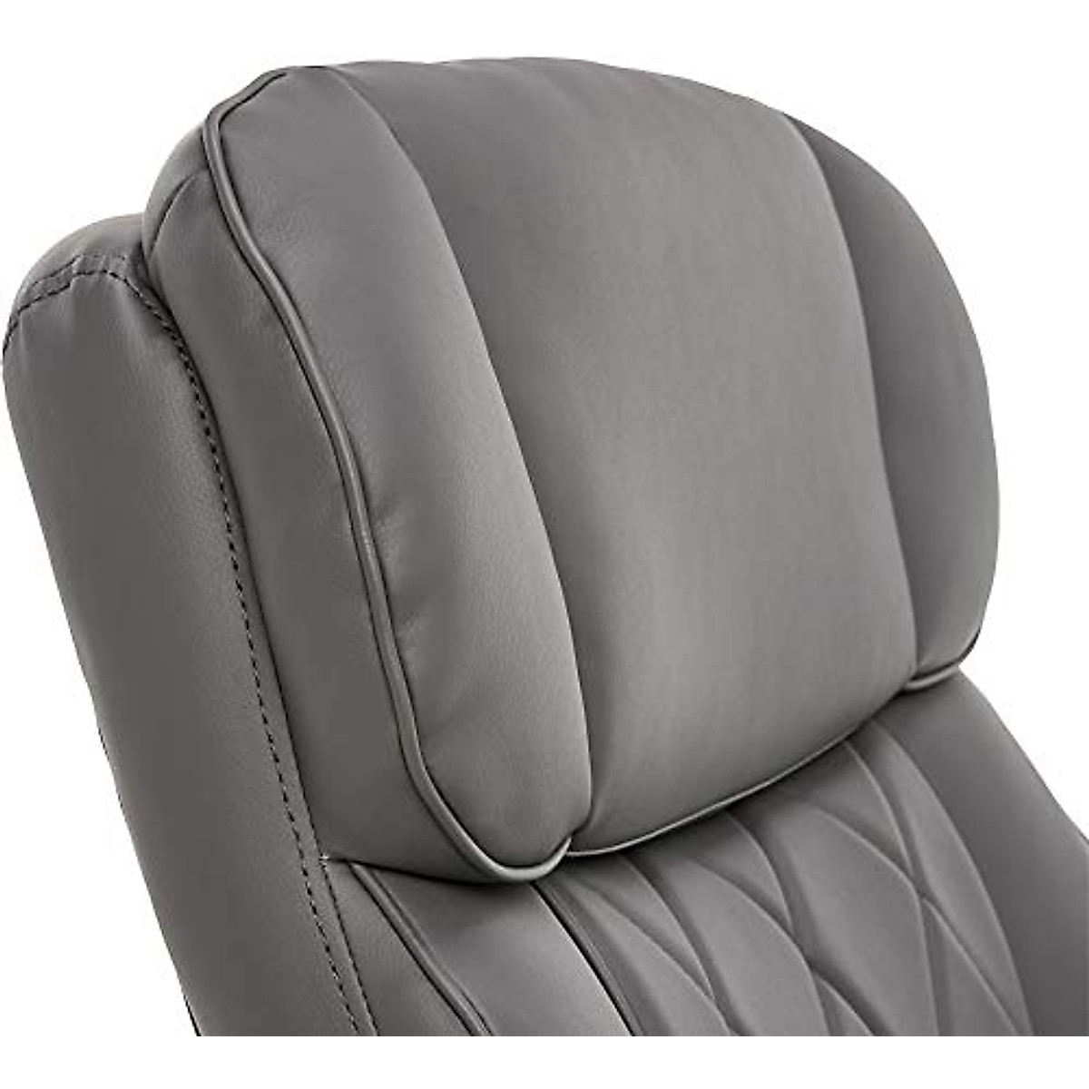 La-Z-Boy Sutherland Quilted Leather Executive Office Chair with Padded Arms, High Back Ergonomic Desk Chair with Lumbar Support, Grey Bonded Leather