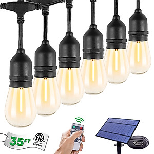 TDLOL 35FT Solar String Lights Outdoor Waterproof, Outdoor String Lights Solar Powered, Patio Lights with S14 Shatterproof Sockets, IP65 Commercial Grade LED Solar String Lights for Outside