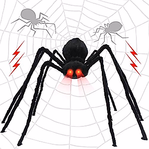 Wesprex Halloween Realistic Spider Decoration, Touch & Sound Activated Giant Spider with LED Red Flashing Eyes, Scary Sounds and Vibration Effect for Both Indoor and Outdoor Decoration 4.1 FT (50’’)