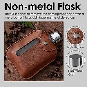 Delove Modern Glass Hip Flask with Removable PU Leather Sleeve - Durable Whiskey Flask for Men & Women - Leather Glass Flask for Liquor & Spirits,Wine (4oz x2, 7.5oz x2, Brown)