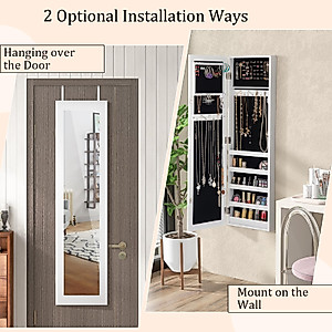 TOMENGBEIAABBCC SPPRANDOM HOMGX Mirrored Wall-Mounted Jewelry Cabinet, Lockable Door Mounted Jewelry Armoires, Full Length Dressing Mirror Jewelry Organizer with 5 Storage Shelves, White