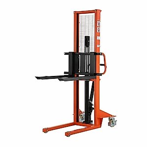 DMC-FPPS 1100lbs Capacity Manual Pallet Stacker, 63" Hydraulic Lift Height, 7.9"-29.3" Width Adjustable Forks, Hand Pallet Truck Forklift