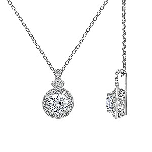 Amazon Essentials Platinum Plated Sterling Silver Antique Pendant Necklace set with Round Cut Infinite Elements Cubic Zirconia (2.8 cttw), (previously Amazon Collection)