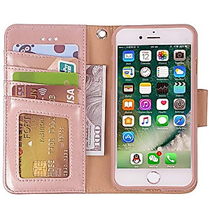 Arae Case for iPhone 7 / iPhone 8 / iPhone SE3 2022 / iPhone SE 2020, Premium PU Leather Wallet Case with Kickstand and Flip Cover, Rose Gold
