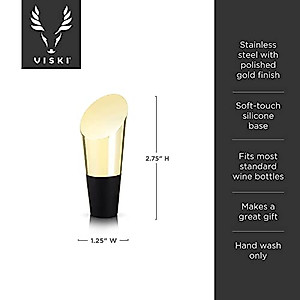 Viski Heavyweight Bottle Stopper, Wine Bottle Stopper, Wine Preserver for Red and White Wines, Gold Plated Stainless Steel with Silicone Seal, Set of 1