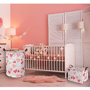 DDBASKET Kids Laundry Basket Baby Hamper Pink Toy Storage Bin Organizer with Handles for Girls,Nursery Hamper(Pink Loves)