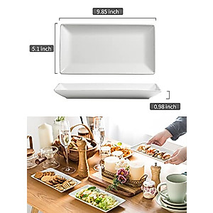 LAUCHUH Serving Platter, 10” Rectangular Plates Serving Tray Porcelain Platters for Parties, Sushi, Dessert Microwave and Dishwasher Safe Set of 4, White