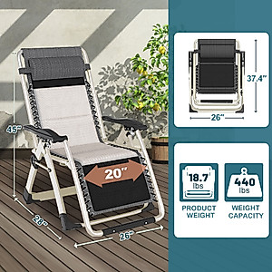 NAIZEA Lounge Chair Patio Zero Gravity Chair Folding Adjustable Reclining Patio Chairs with Cup Holder, Ergonomic Patio Recliner Chairs for Kids and Adult for Indoor and Outdoor