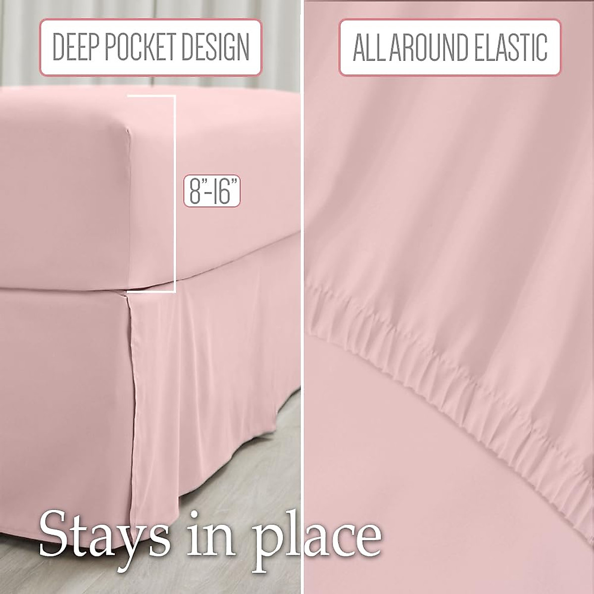 lalaLOOM Twin Bed Sheet Set, Soft Microfiber Hotel Luxury Bedding, Extra Deep Pocket, 3 Piece Sheets and Pillowcase Sets, Breathable Wrinkle, Fade Resistant Easy Care Machine Washable Linen Light Pink