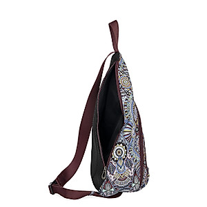 Sakroots On The Go Sling Backpack in Eco Twill, Adjustable Sling Strap, Cabernet Wanderlust