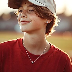 Baseball Necklaces for Women Men 925 Sterling Silver Baseball Pendant with 18 Inches Chain Sports Jewelry for Baseball Lover