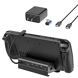 Catlyn Deck Dock for Steam Deck/ROG Ally, 6-in-1 Docking Station with 45W Charger, HDMI 2.0 4K@60Hz, Gigabit Ethernet 1000Mbps, 3 USB-A 3.0 and USB-C PD, for ASUS Lenovo Legion Go MSI Claw Hub