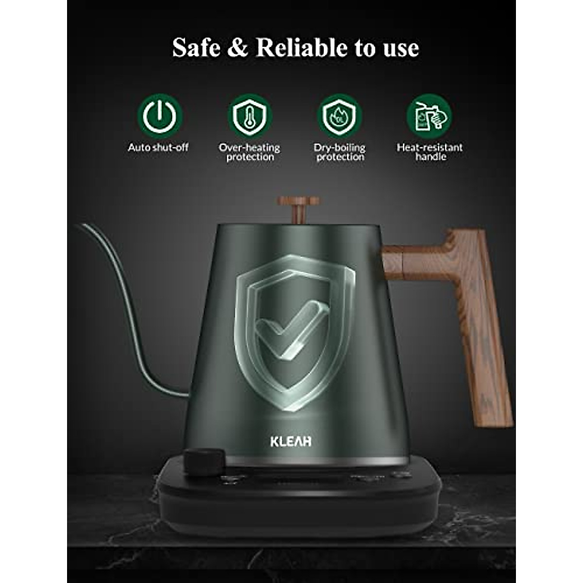 KLEAH Electric Kettle Gooseneck with Temperature Control Stainless Steel Automatic Shut Off Coffee Kettle Hot Water Boiler Pour Over Tea Kettle 1200 Watt Quick Heating Keep Warm, 0.8L for Gift