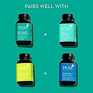 HUM Skin Squad - Vegan Clear Skin Gut Probiotic Supplement - Prebiotic Konjac Root & 9 Strain Probiotic Blend for a Healthy Gut Microbiome, Decreased Breakouts & Glowing Even Skin Tone (60 Capsules)