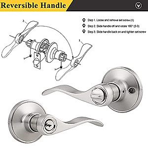 Probrico (4 Pack Wave Style Keyed Alike Entry Levers, Keyed Reversible Door Handles with Lock and Same Keys, Exterior Interior Entry Locks in Satin Nickel Finish