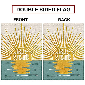 Hello Sunshine Garden Flag Sunset Over Sea Double Sided Vertical Summer Yard Outdoor Decoration 12×18 Inch (Size for Garden-12.5'' x 18'')