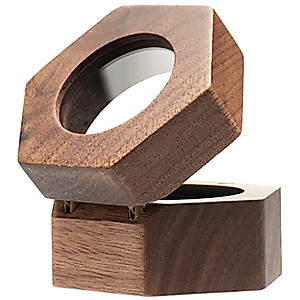 COSISO Hexagon Wooden Ring Gift Box Case for Proposal Engagement,Single Ring Holder Storage Box Jewelry Display (Black Inner)