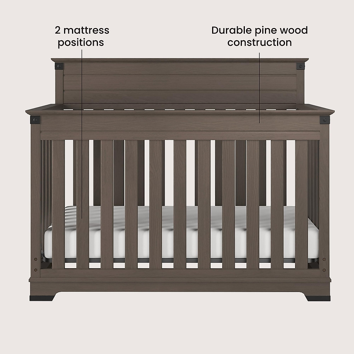 Child Craft Redmond 4-in-1 Convertible Crib, Baby Crib Converts to Day Bed, Toddler Bed and Full Size Bed, 3 Adjustable Mattress Positions, Non-Toxic, Baby Safe Finish (Dapper Gray)