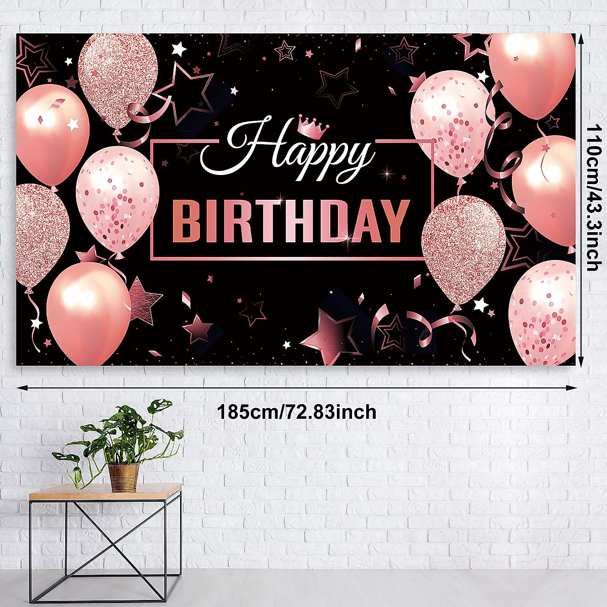 Black and Rose Gold Birthday Party Supplies 57 Pcs Rose Gold Black Balloon Arch Garland Kit Happy Birthday Photography Backdrop Banner Decorations for Women Men Kids Anniversary Birthday Party Decor
